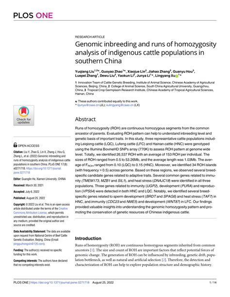 Pdf Genomic Inbreeding And Runs Of Homozygosity Analysis Of Indigenous Cattle Populations In