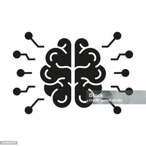 인간의 두뇌와 네트워크 기술 글리프 픽토그램 인공 지능 실루엣 아이콘입니다 Ai 혁신 신경 과학 개념 아이콘입니다 고립된 벡터