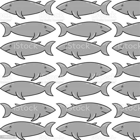 벡터는 바다 여행 모험 및 발견을 주제로 한 추상적인 이음새가 없는 패턴입니다 물고기 상어 참치의 손으로 그린 스케치가 있는 빈티지 반복 배경 갑오징어류에 대한 스톡 벡터