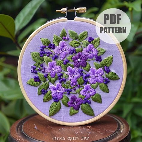 Purple Floral Embroidery Pattern Spring Decor Mindful Craft Pdf