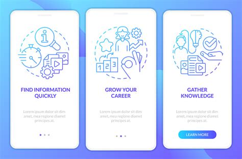 콘텐츠 블루 그라디언트 온보딩 모바일 앱 화면의 기대치 Brand Name Smart Phone에 대한 스톡 벡터 아트 및 기타 이미지 Brand Name Smart