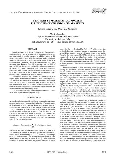 Pdf Synthesis By Mathematical Models Elliptic Functions And Lacunary
