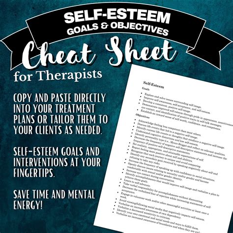 Self Esteem Therapy Goals Cheat Sheet Copy And Paste Goals And Objectives For Self Esteem