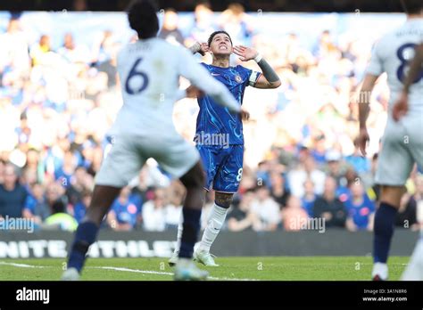 Enzo Fernandez Of Chelsea Fc Celebrates Chelseas Goal During The Chelsea Fc V Leicester City Fc