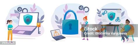 Cyber Security And Password Strength Concept Set Of Illiustrations In Cartoon Style People