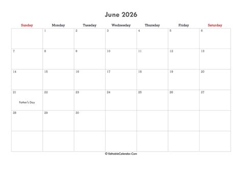 June 2026 Calendar Templates In Word Pdf Excel