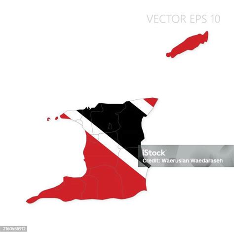 트리니다드 토바고지도와 국기 세부 사항 흰색 배경에 분리 된 상태 벡터 일러스트 레이 션 Eps10 트리니다드 트리니다드