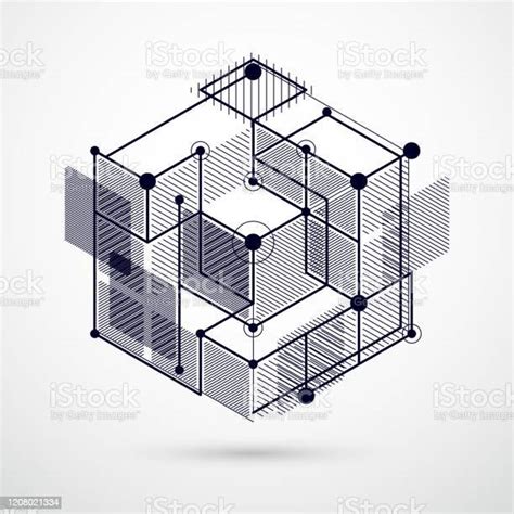 추상 벡터 기하학적 등각 투영 흑백 배경입니다 기계 구성표 큐브 및 기하학적 메커니즘 부품벡터 엔지니어링 도면 0명에 대한 스톡 벡터 아트 및 기타 이미지 Istock