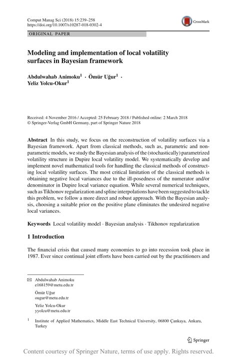 Modeling And Implementation Of Local Volatility Surfaces In Bayesian Framework Request Pdf