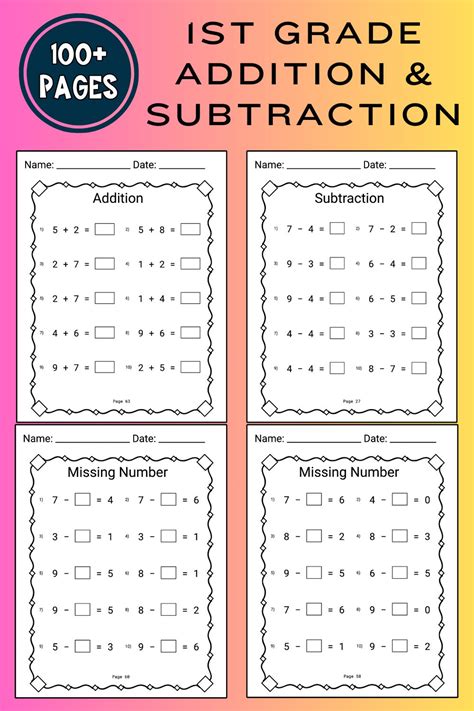 Mathematics First Grade Addition Subtraction Worksheet 1st Grade Learning Work Grade 1 Classroom
