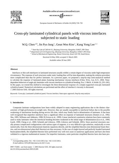 Pdf Cross Ply Laminated Cylindrical Panels With Viscous Interfaces Subjected To Static Loading