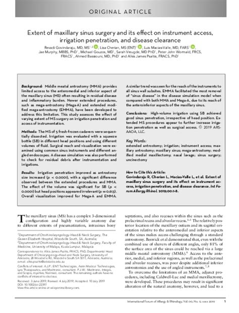 Pdf Extent Of Maxillary Sinus Surgery And Its Effect On Instrument Access Irrigation
