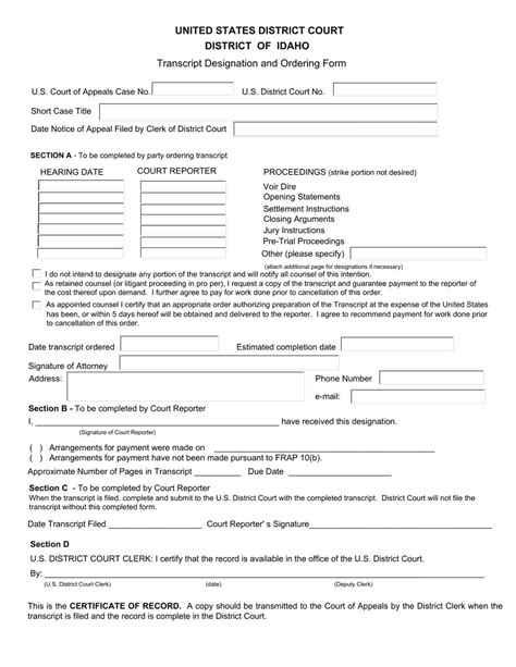 Idaho Transcript Designation And Ordering Form Fill Out Sign Online