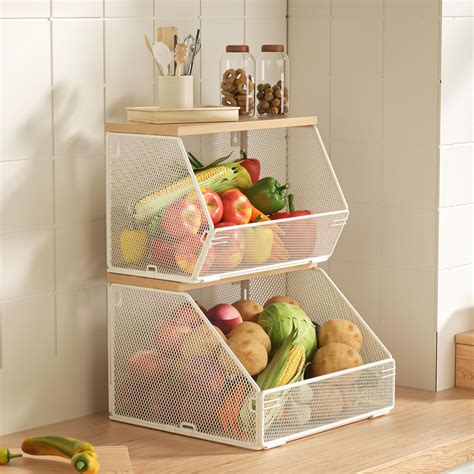 Fruit Basket For Kitchen Wire Baskets With Wood Lid Wall Mounted