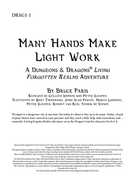 Drag1 1 Many Hands Make Light Work Pdf Dungeons And Dragons Role