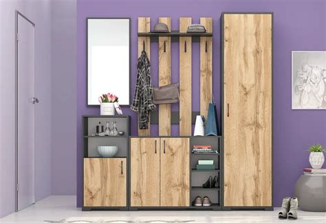 Модулно портманто Денвър Конфигурация 3 огледало плавно затваряне Дъб вотан Антрацит Мебели