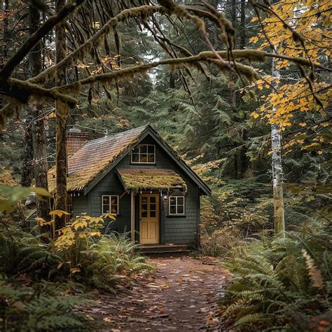 Premium Photo A Small Cabin In The Woods With A Green Cabin In The Woods