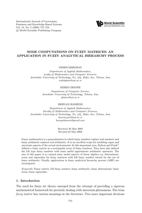 pdf some computations on fuzzy matrices an application in fuzzy