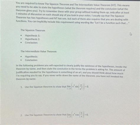 Solved You Are Required To Know The Squeeze Theorem And The