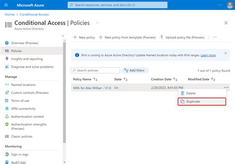 Duplicate Azure Active Directory Conditional Access Policies