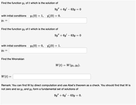 solved find the function y1 of t which is the solution of