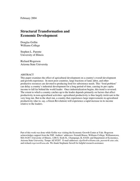 Pdf Structural Transformation And Economic Development