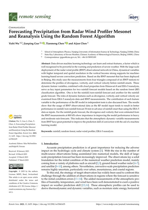 Pdf Forecasting Precipitation From Radar Wind Profiler Mesonet And Reanalysis Using The Random