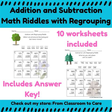 Addition And Subtraction Math Riddles With Regrouping By From Classroom