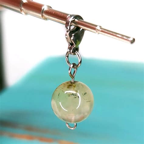 Prehnite With Epidote Crystal Sphere Stainless Steel Charm For Charm Bracelet Or Necklace Key