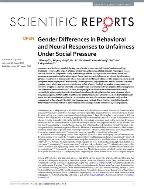 Pdf Gender Differences In Behavioral And Neural Responses To