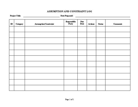 Assumption And Constraint Log Pdf
