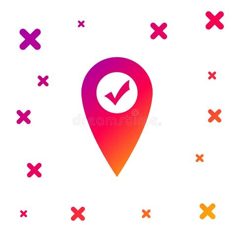 Map Pointer With Check Mark Line Sketch Icon Isolated On White Background Marker Location Sign