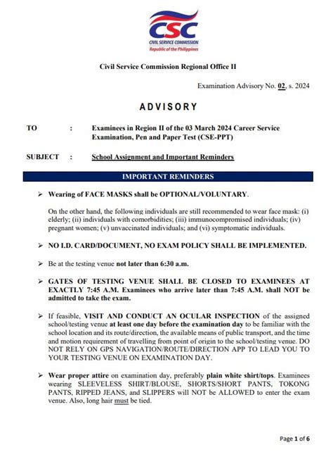 Csc Region 2 Here Is Csc Region 2 Exam Advisory No 02