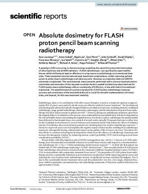 Pdf Absolute Dosimetry For Flash Proton Pencil Beam Scanning Radiotherapy