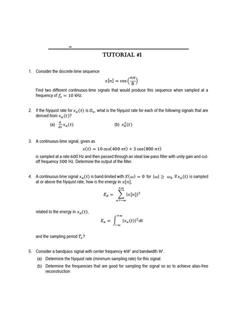 tutorial 1 1 pdf sampling signal processing signal processing