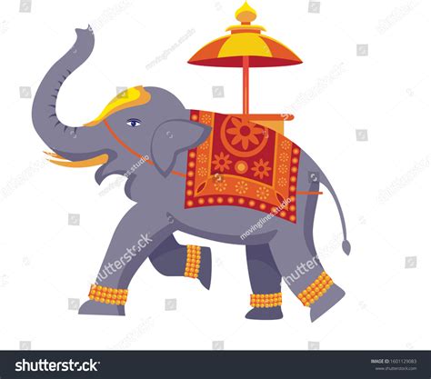 Indian Decorated Elephant Umbrella Vector Illustration เวกเตอร์สต็อก