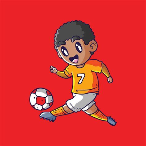 Man With Orange Jersey Playing Soccer Boy Playing Soccer Vector