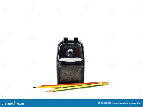 Black Pencil Sharpener Machine On White Background Front View Stock