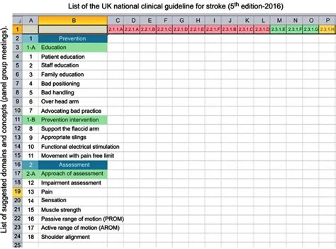 Excel Sheet That Shows Cross Between National Clinical Guideline For