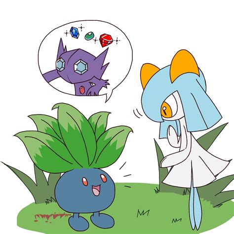 Monya Kirlia Oddish Sableye Nintendo Pokemon Highres Boy Blue Eyes Blue Gemstone Blue
