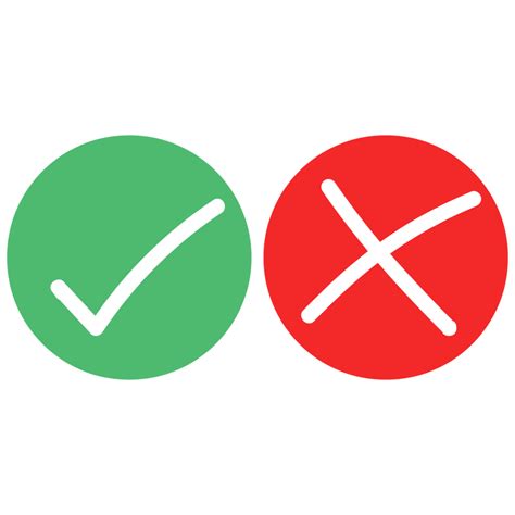 Thin Line Check Mark Icons Green Tick And Red Cross Checkmarks Flat 19860326 Png