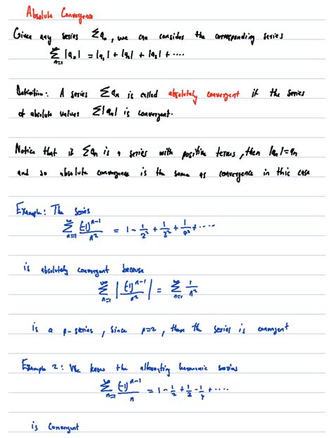 Series Part 2 Lecture Notes Absolute Convergence Given Any Series Ean We Can Consider The