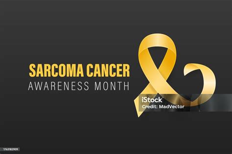 육종 뼈암 배너 카드 검은색 배경에 벡터 3d 사실적인 노란색 리본이 있는 플래카드 육종 암 인식의 달 기호 클로즈업 7월 세계 골암의 날 개념 노란 리본에 대한 스톡 벡터