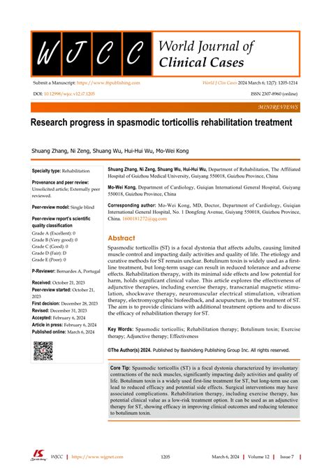 Pdf Research Progress In Spasmodic Torticollis Rehabilitation Treatment