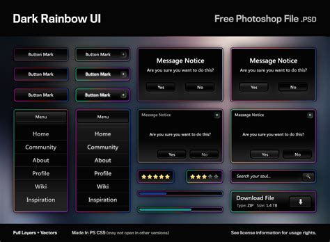 Dark Rainbow UI Kit For Free PSD