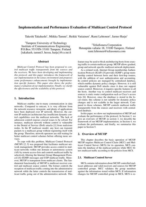 pdf implementation and performance evaluation of multicast control