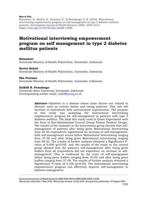 Pdf Motivational Interviewing Empowerment Program On Self Management In Type 2 Diabetes