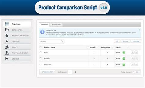 Product Comparison Script Compare Script Phpjabbers