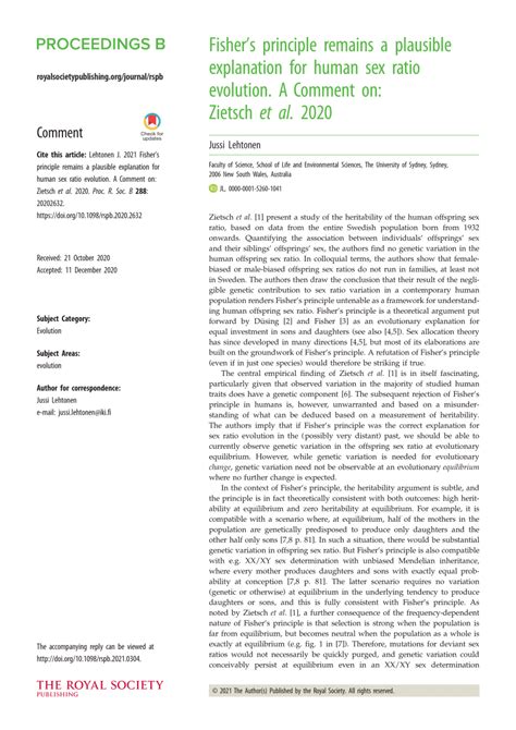 Fishers Principle Remains A Plausible Explanation For Human Sex Ratio