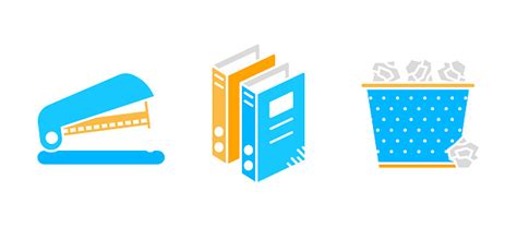 사무실 공급 아이콘 세트입니다 서류 제출 휴지통 및 스테이플링 벡터 아이콘 세트 일러스트레이션에 대한 스톡 벡터 아트 및 기타